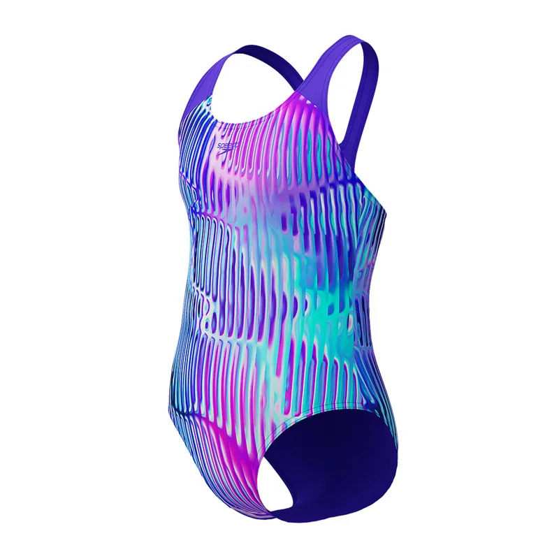 Speedo Girls Digital Allover Splashback One Piece Swimsuit Indigo Glow